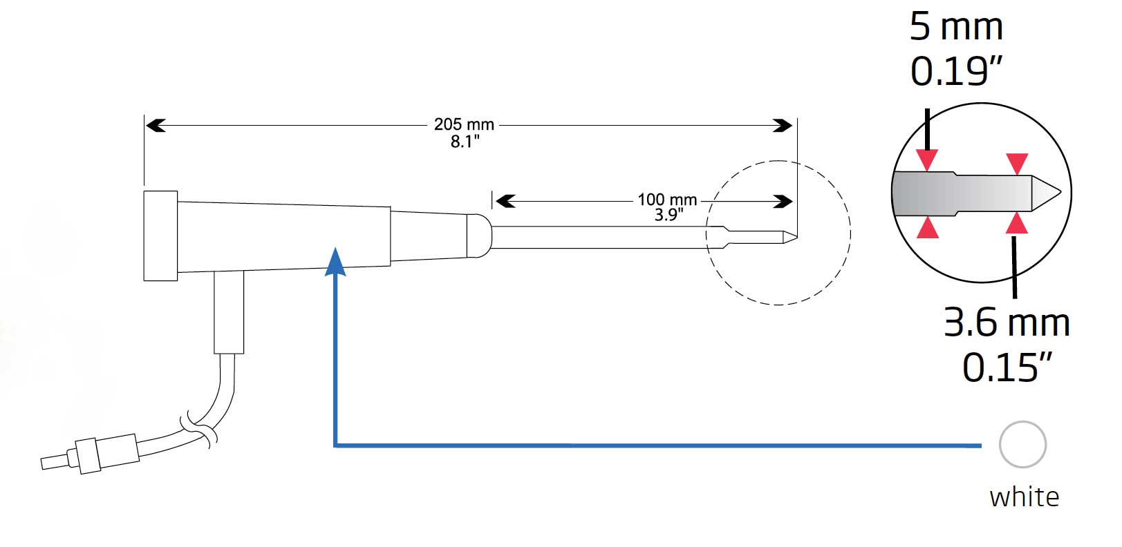 Sharp Tip Penetration Thermistor Probe with Handle - HI762PWL - Chemstock